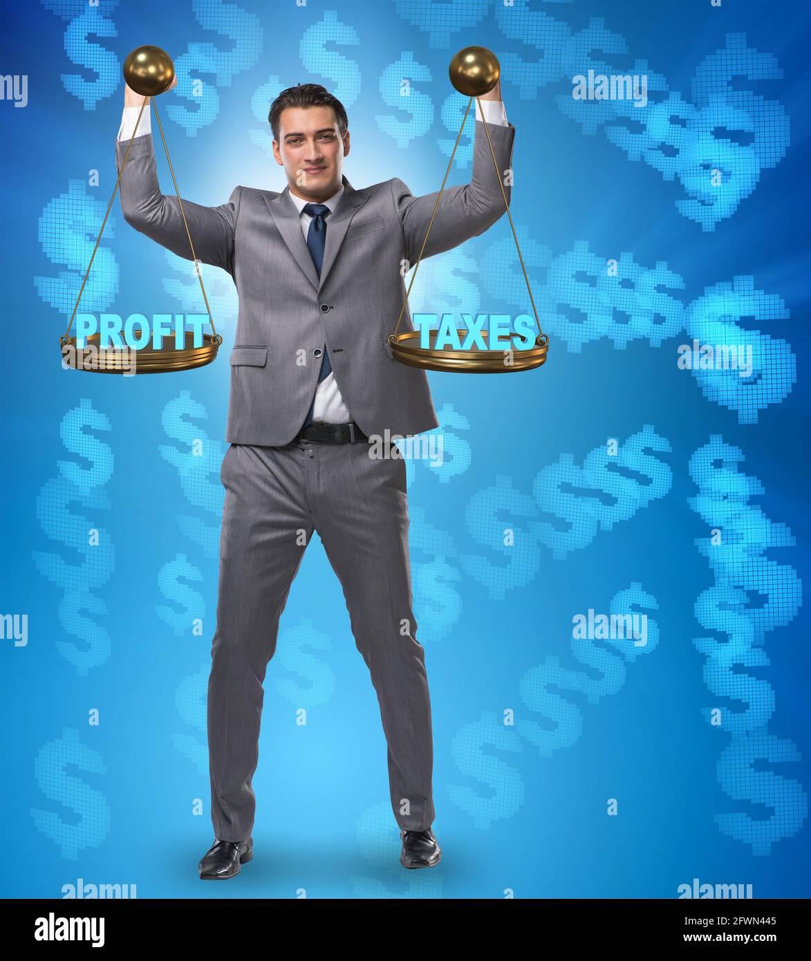 The businessman comparing profit and taxes Stock Photo - Alamy