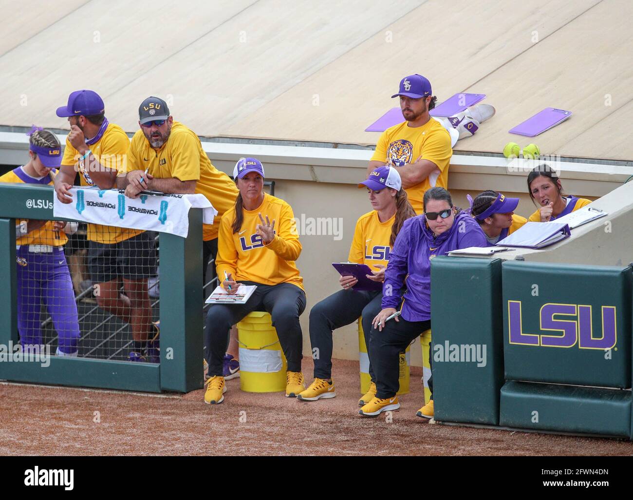 Baton Rouge, LA, USA. 23rd May, 2021. LSU Head Coach Beth Torina gives ...