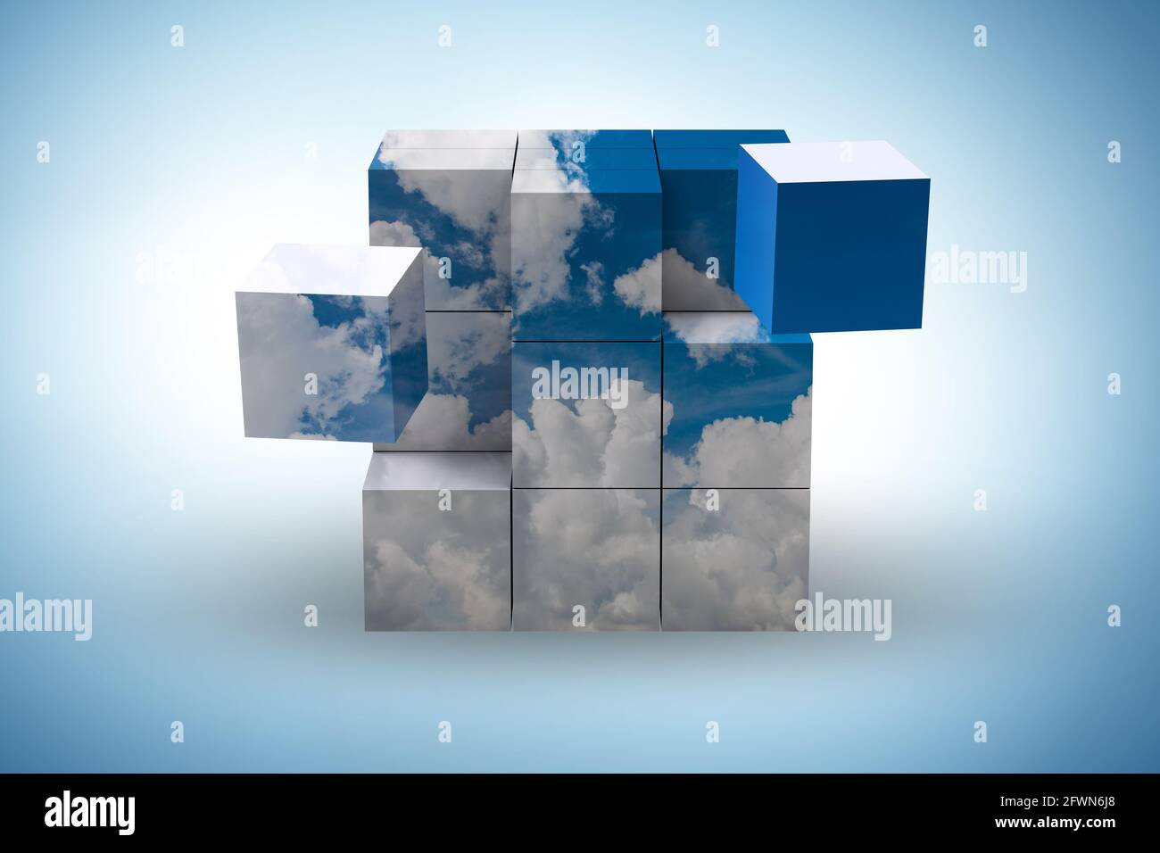 Cube made of the cloud shapes - 3d rendering Stock Photo - Alamy