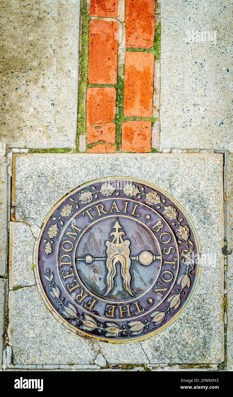 Boston, MA, September 28, 2020: Plaque marking the beginning of the ...
