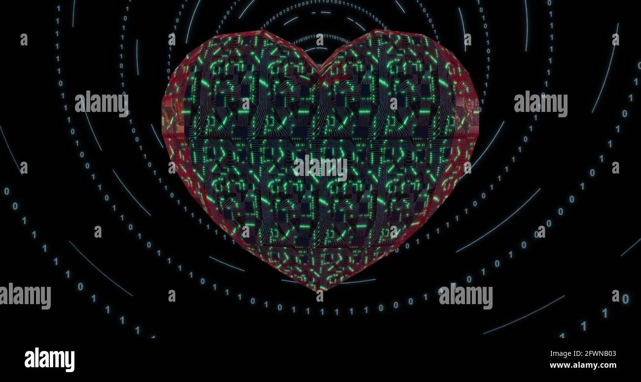 3D digital background, heart with mounting board and chips. Digital ...