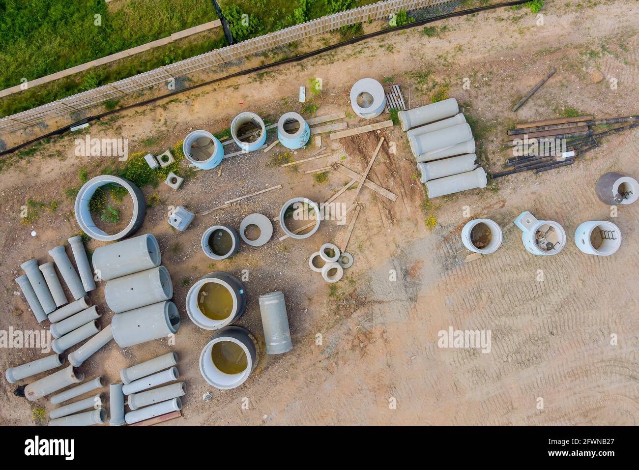 Stacked Concrete pipes to construct drainage systems on building ...
