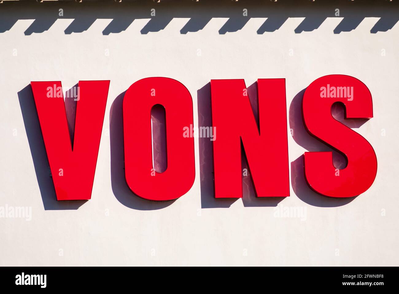 Vons sign, logo on supermarket chain store facade. Vons is a Southern ...