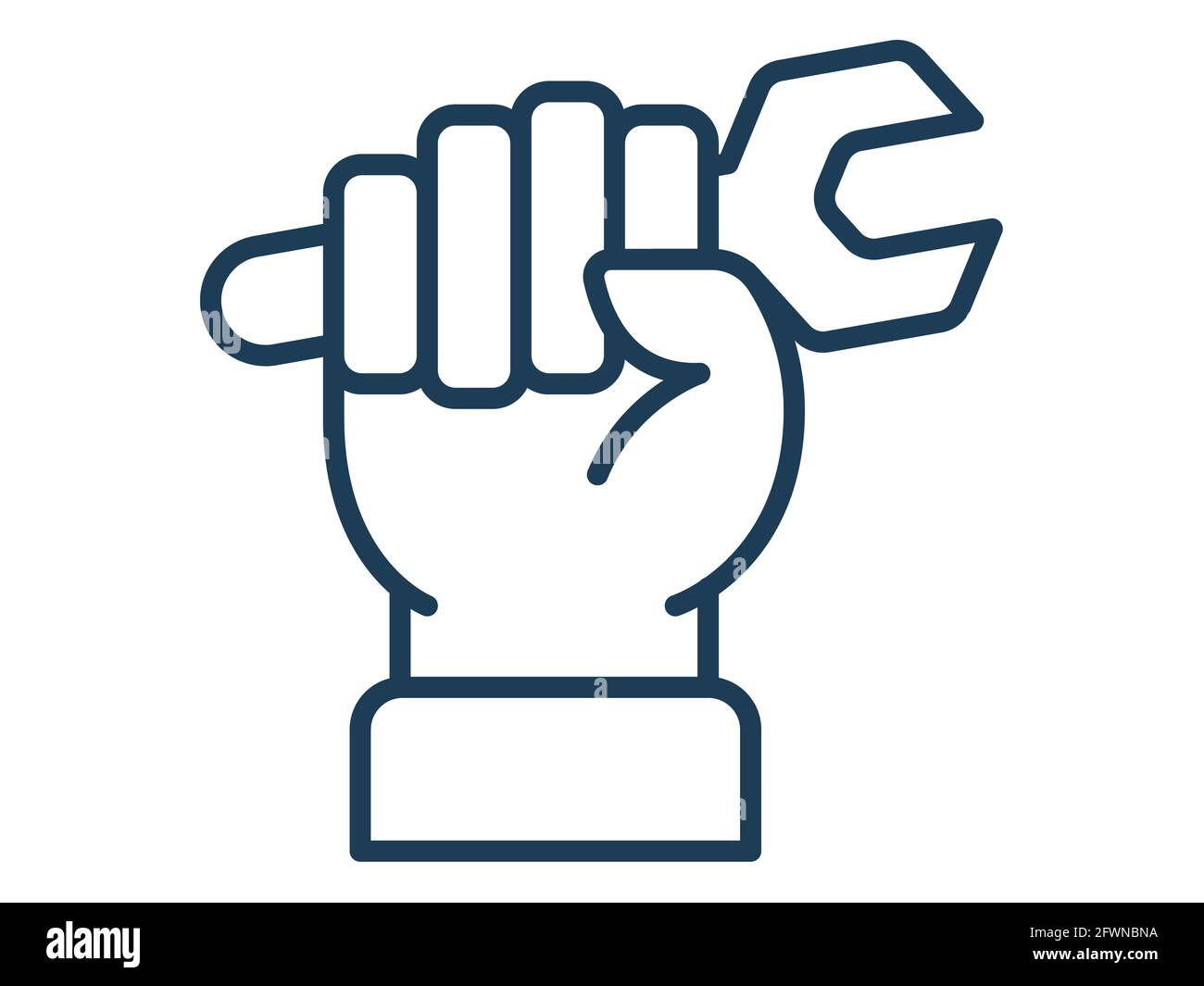 labour hand wrench single icon white isolated background with outline ...
