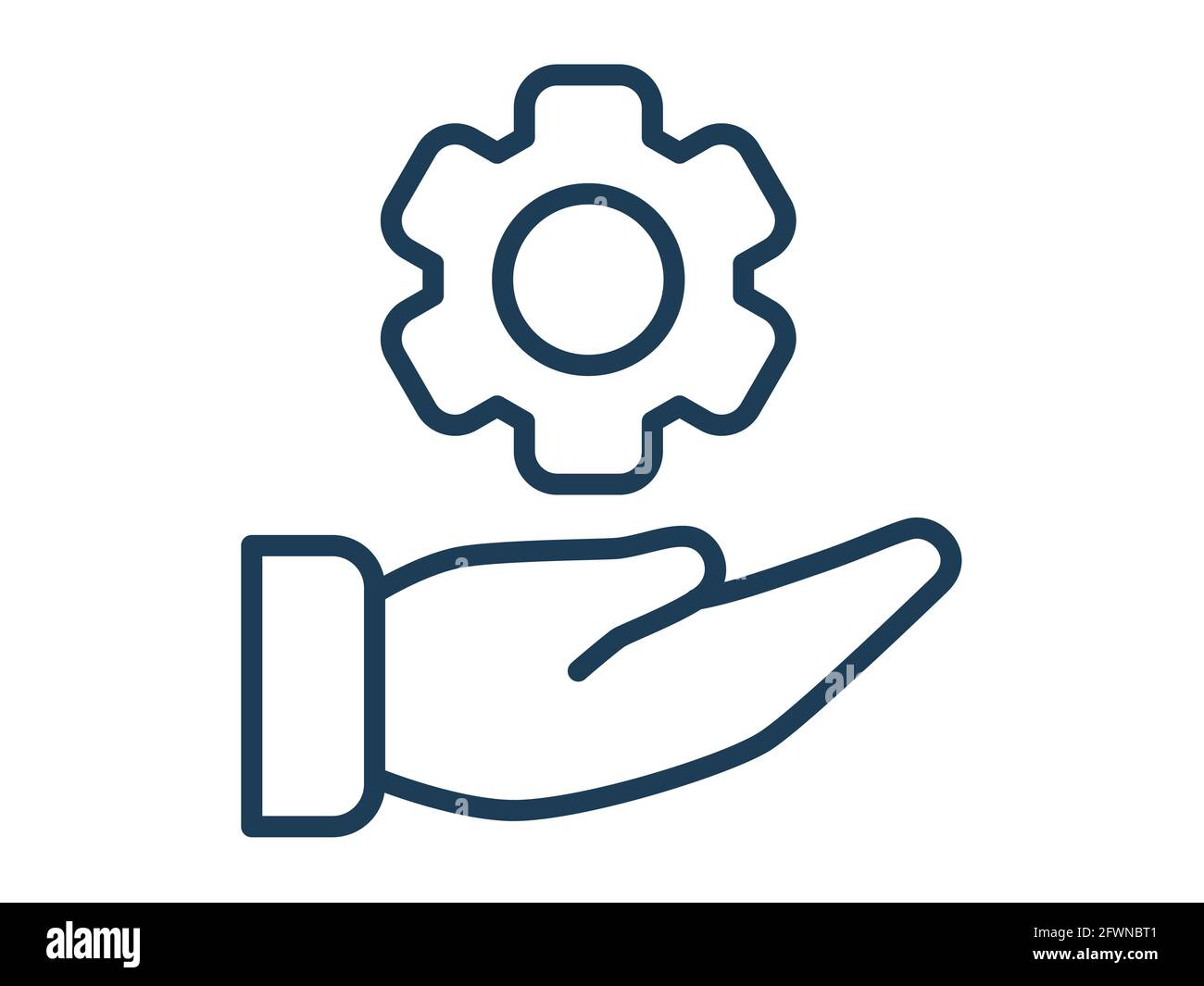 hand gear single icon white isolated background with outline style ...