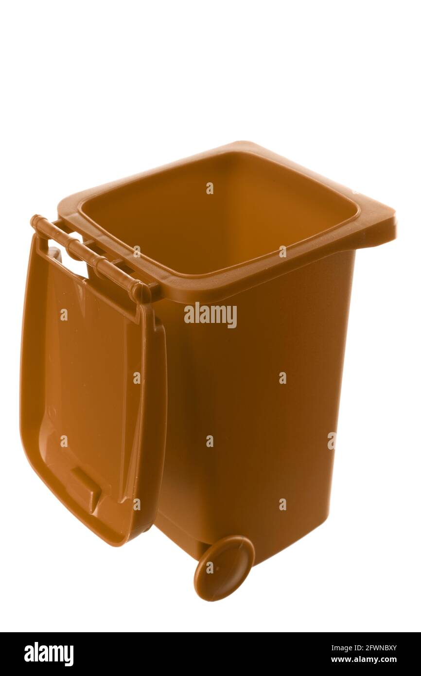 Plastic brown trash can isolated on white background Stock Photo - Alamy