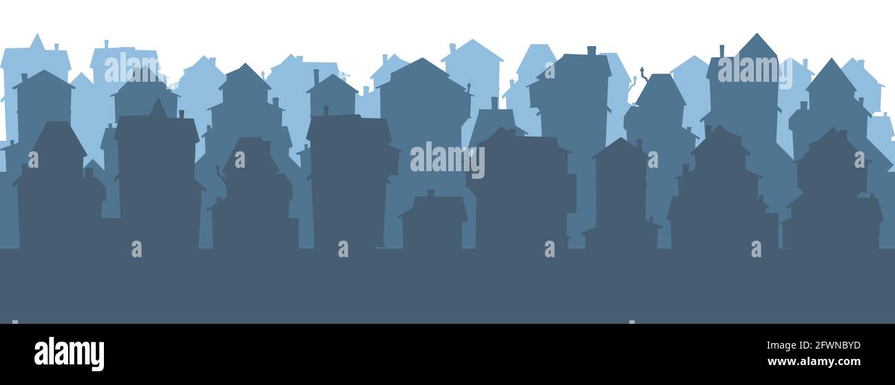 Town. Silhouette of cartoon houses of the village or city. Seamless ...