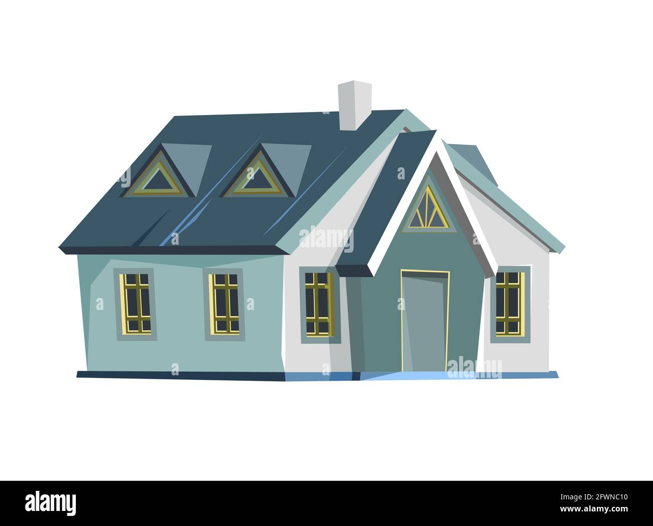 Rural house in a cheerful cartoon flat style. Isolated on white ...