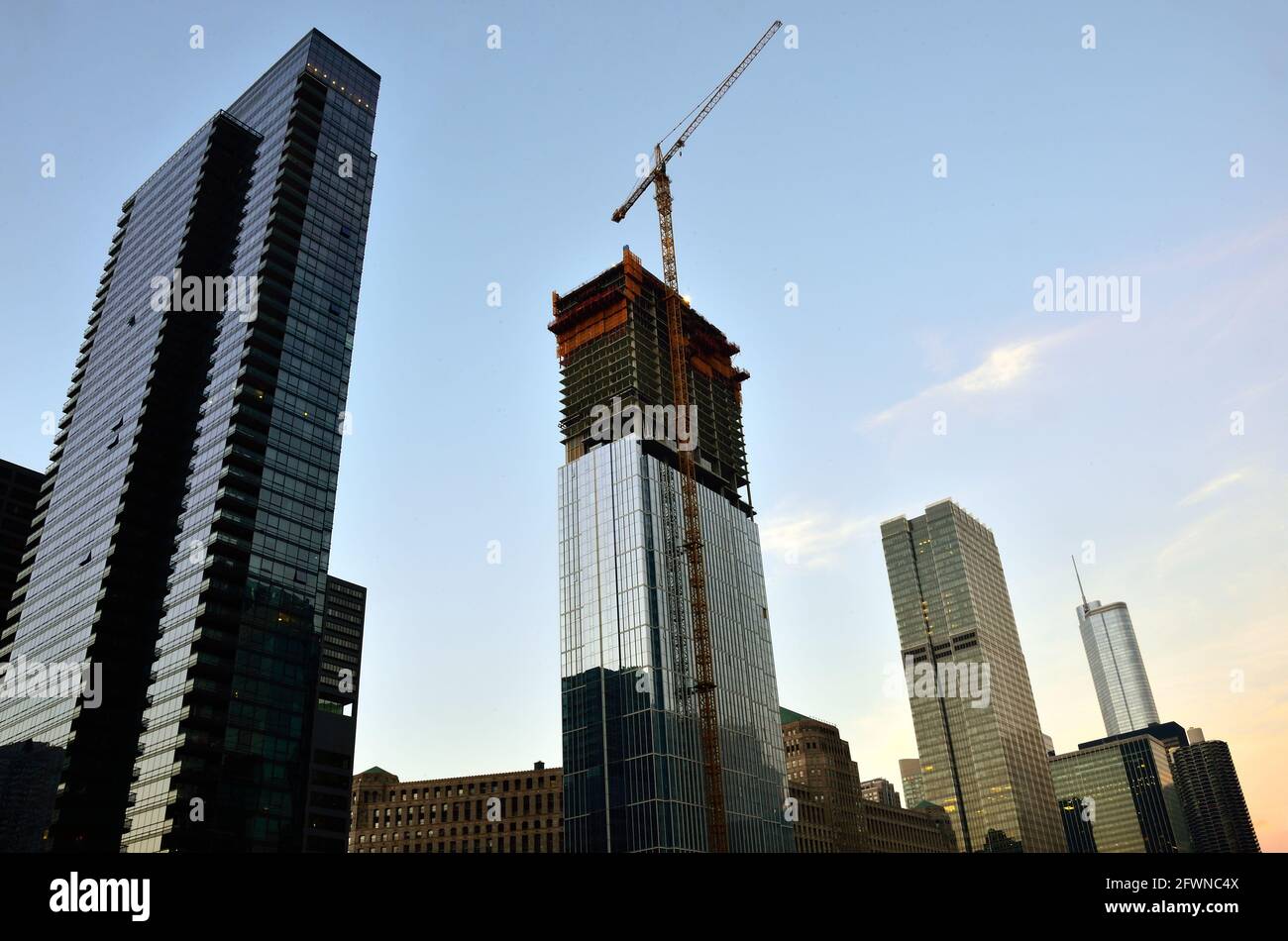 Chicago, Illinois, USA. The under construction 60-story Wolf Point East ...