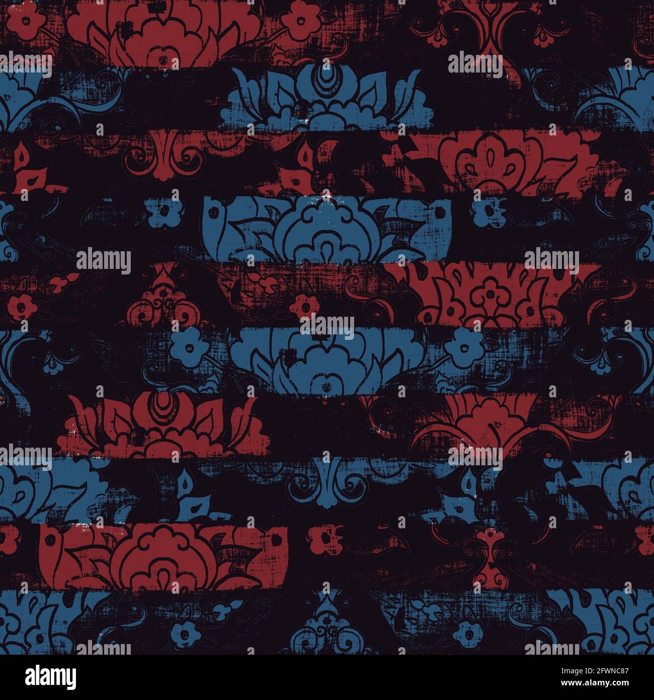 Seamless damask pattern in red blue black white Stock Photo - Alamy