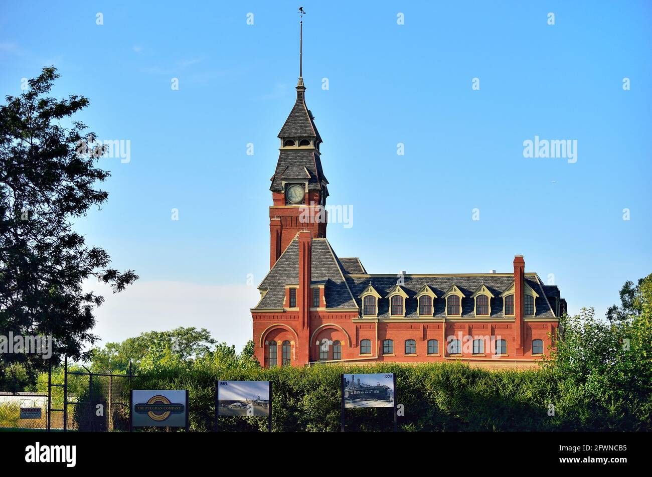 Chicago, Illinois, USA. The distinctive clock tower on the ...