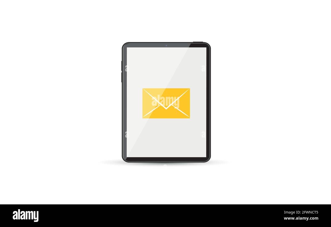 Tablet with new email envelope. Tablet and document on screen. Flat ...