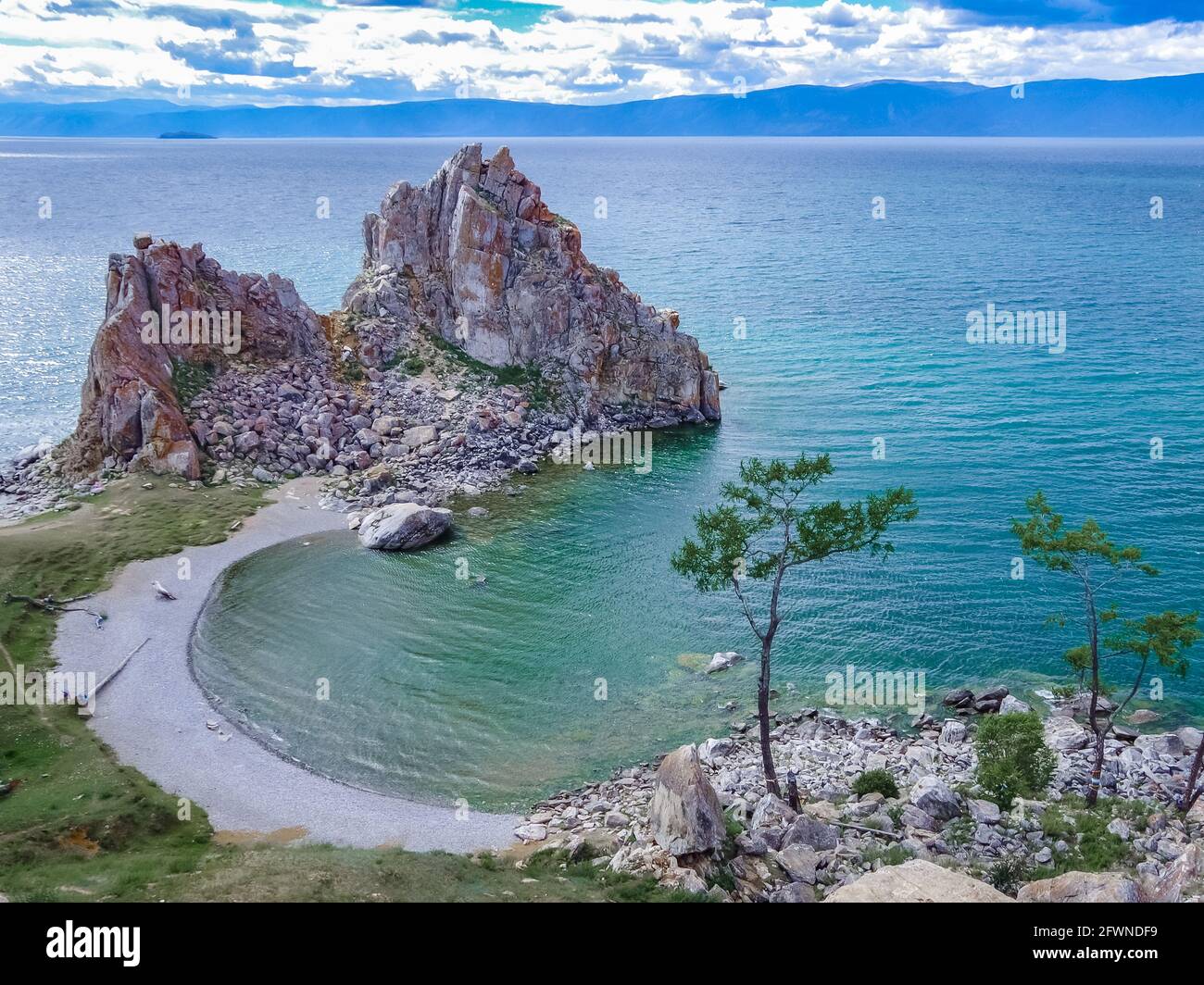 Natural attraction Rock of Shamanka on Olkhon island. Baikal Lake ...