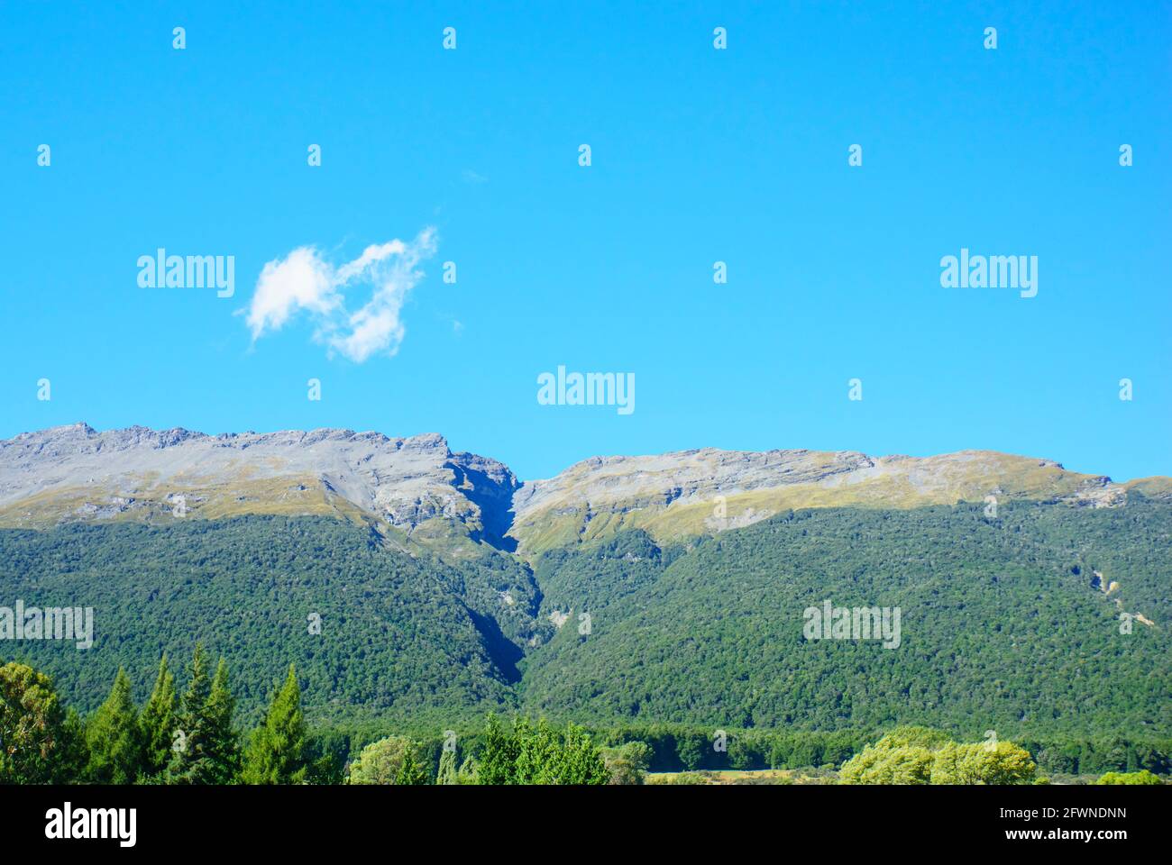 Fault-line in large rock mountain in South Island landscape, New ...