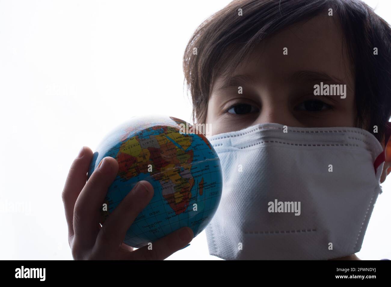 Kid wear health masks to prevent virus and germs. Disease protection ...