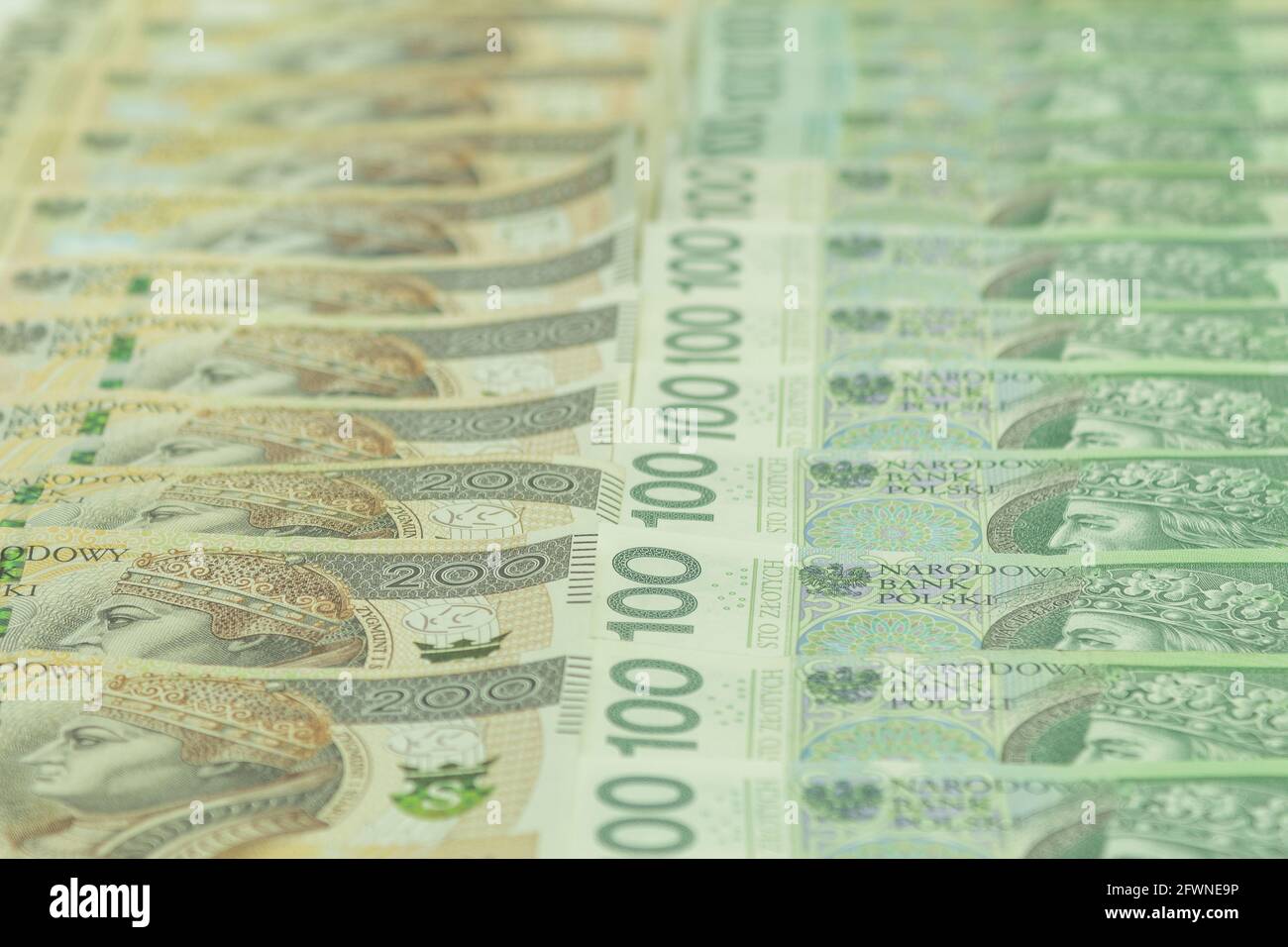 Polish money, PLN 100 and 200 PLN. Layout of large bills of money ...