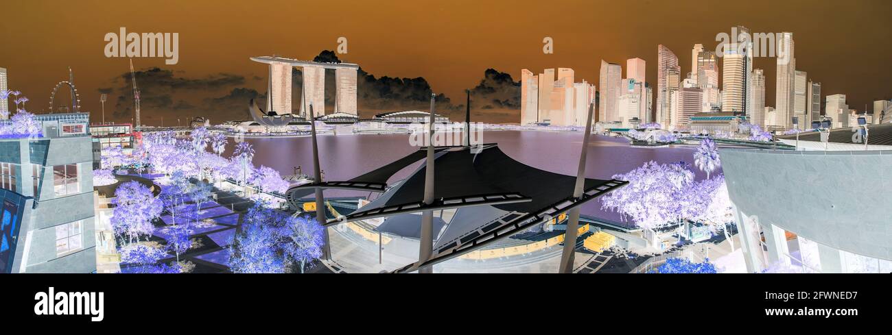Panoramic long view of Singapore cityscape Stock Photo - Alamy
