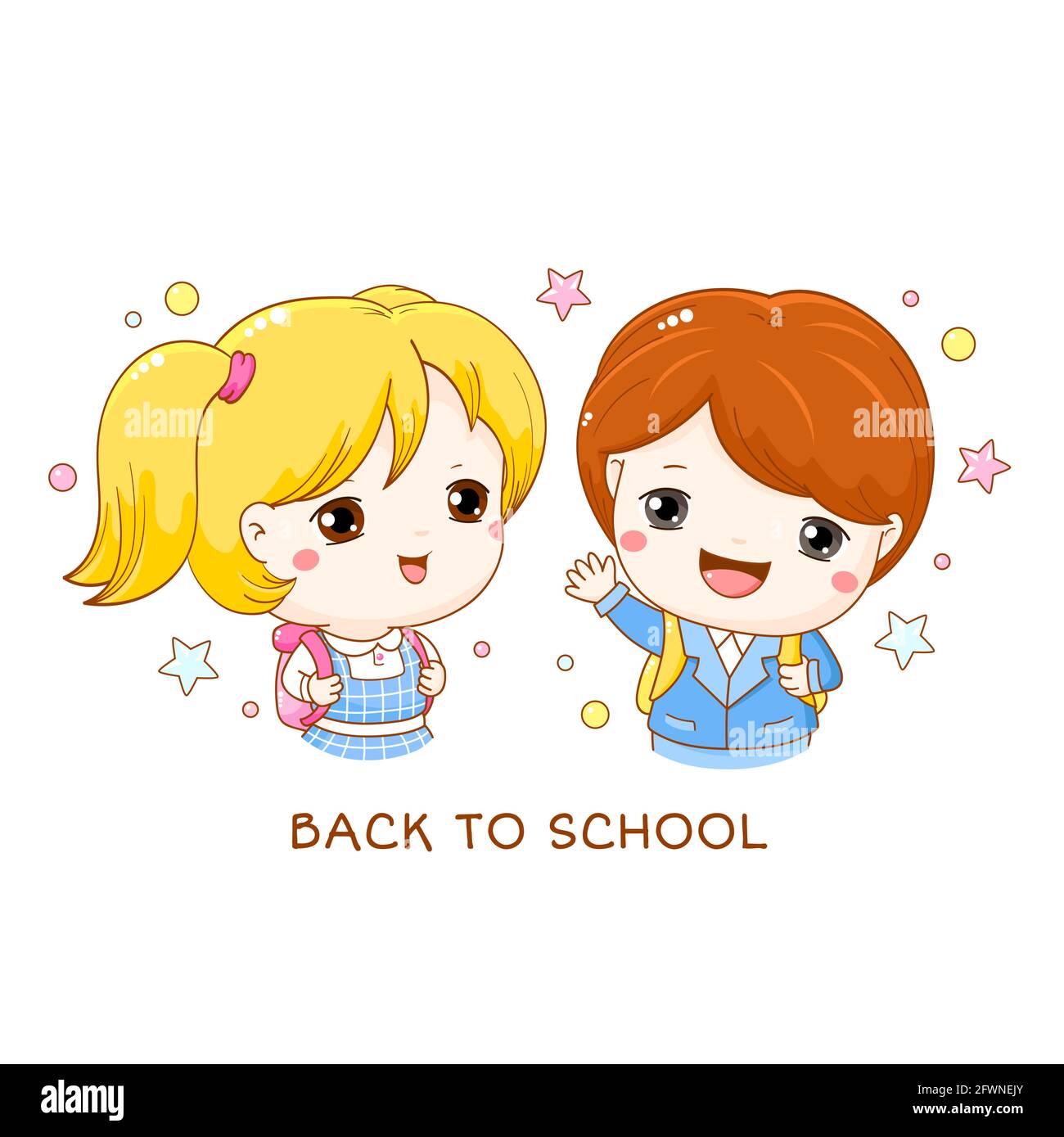 Back to school. Little boy and girl with a backpack. Vector ...