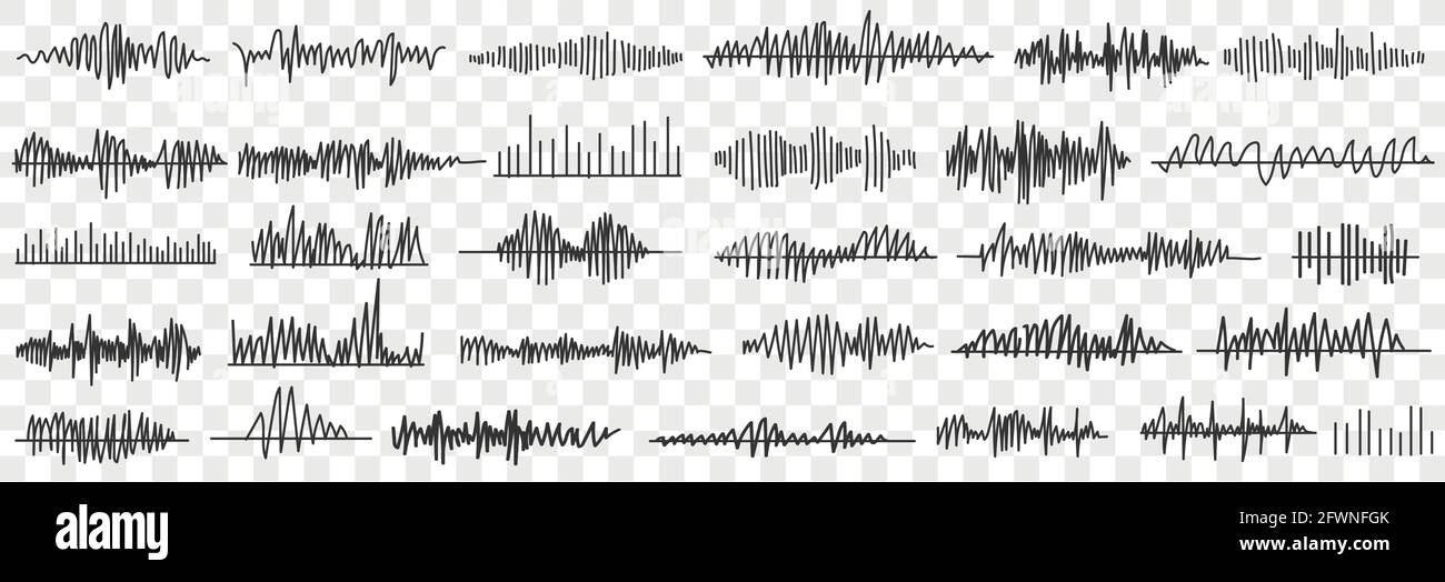 Sound and voice recording doodle set. Collection of hand drawn various ...