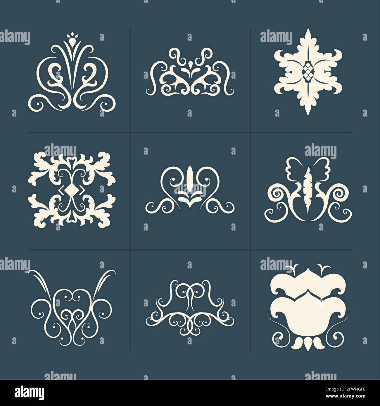 decorative damask ornaments set design Stock Vector Image & Art - Alamy