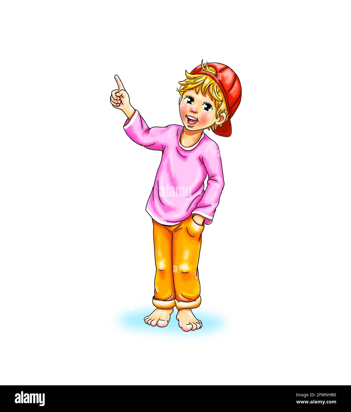 Young toddler with cap stands smiling barefoot student teenager ...