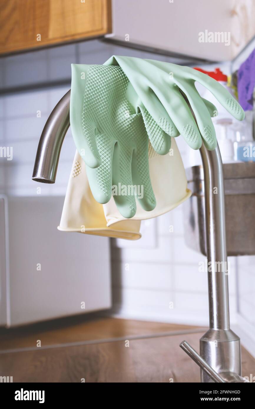 Housewife with rubber gloves hi-res stock photography and images - Alamy