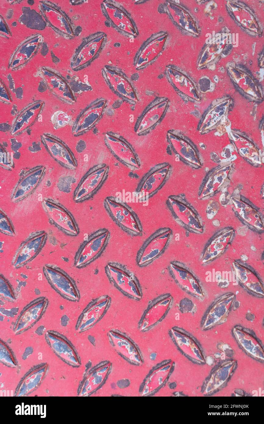 Old Texture of metal diamond plate in red color is rust background ...