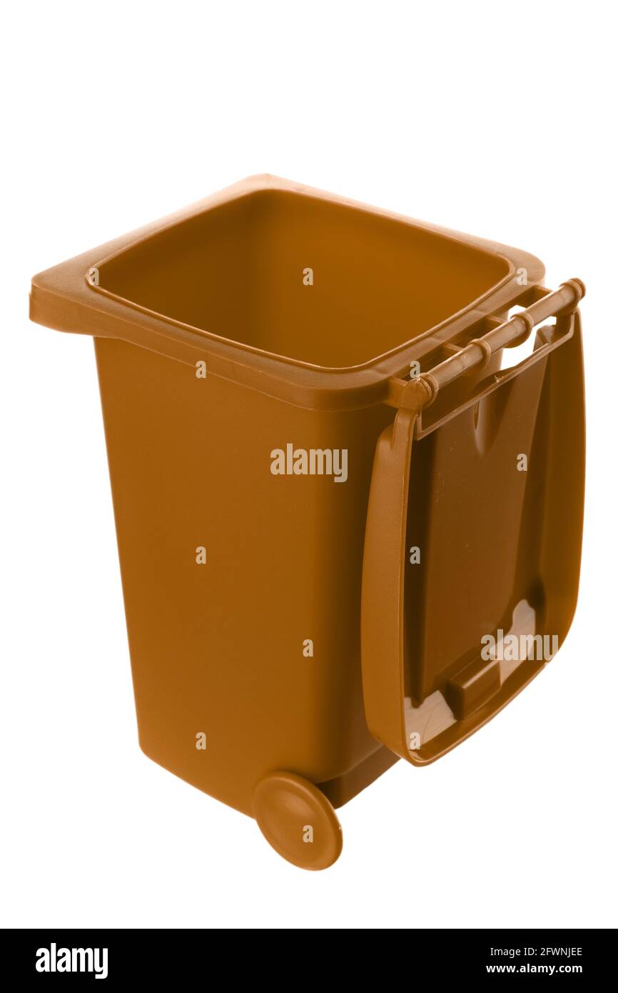 Plastic brown trash can isolated on white background Stock Photo - Alamy
