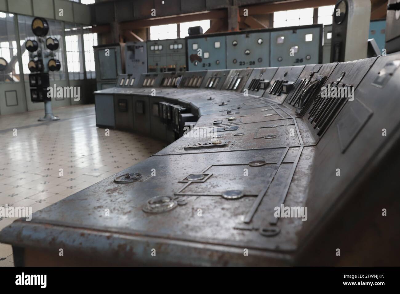 Control Panel of an old Power Plant Stock Photo - Alamy