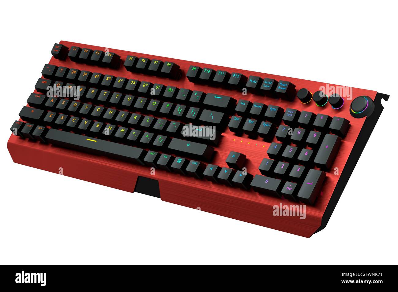 Red computer keyboard with rgb colors isolated on white background ...