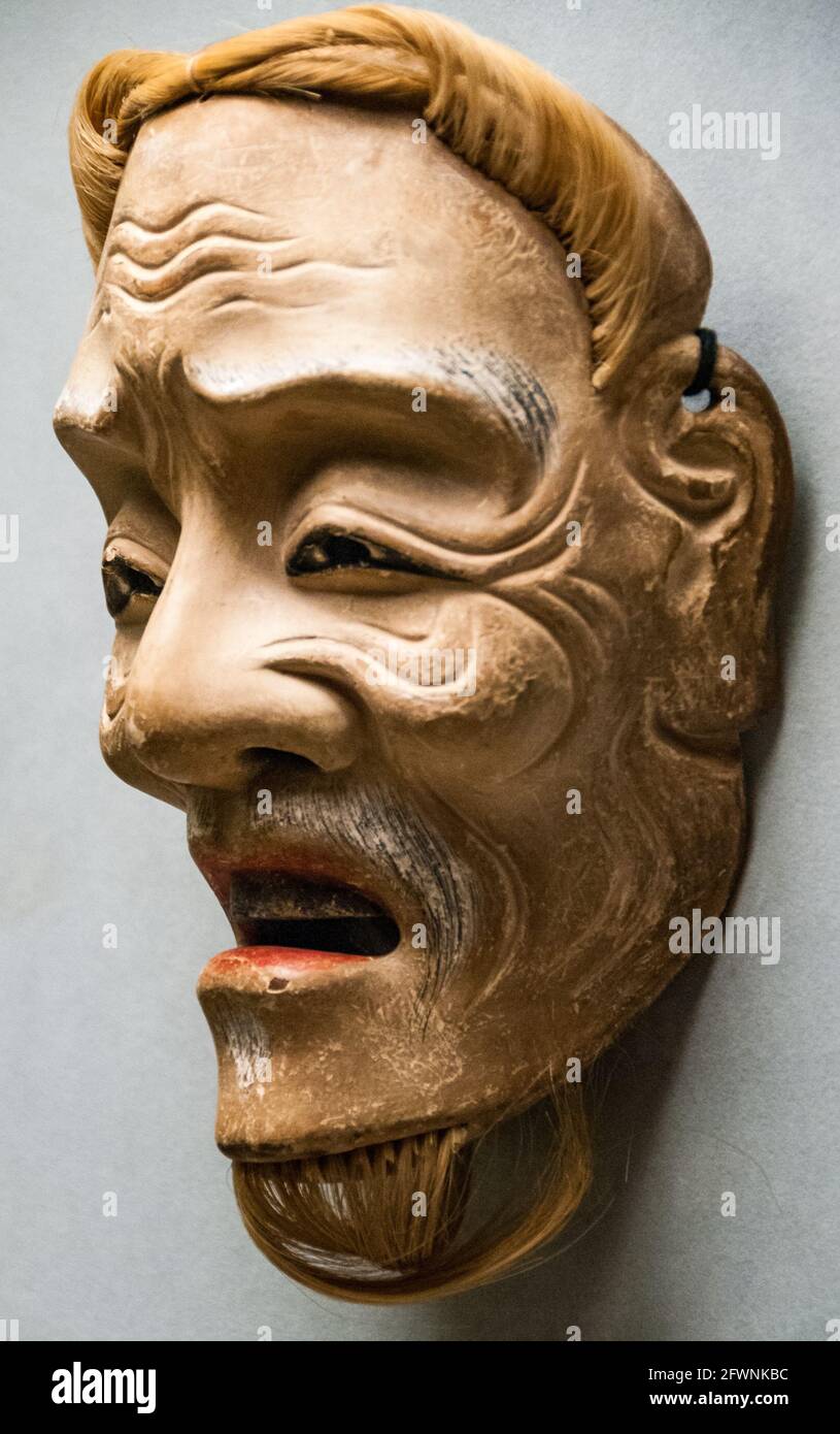 A painted Kojo mask dating from the 16th century and used for Noh ...