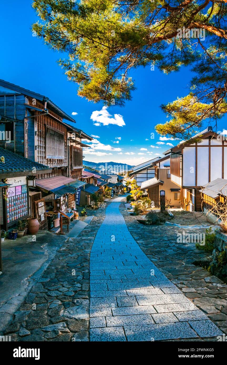 Main street in the Magome post town on the Nakasendo Way in Gifu ...