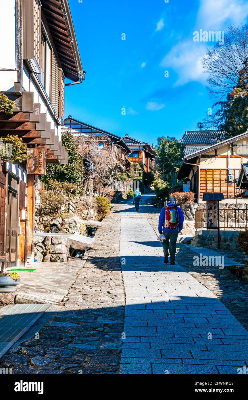 Main street in the Magome post town on the Nakasendo Way in Gifu ...