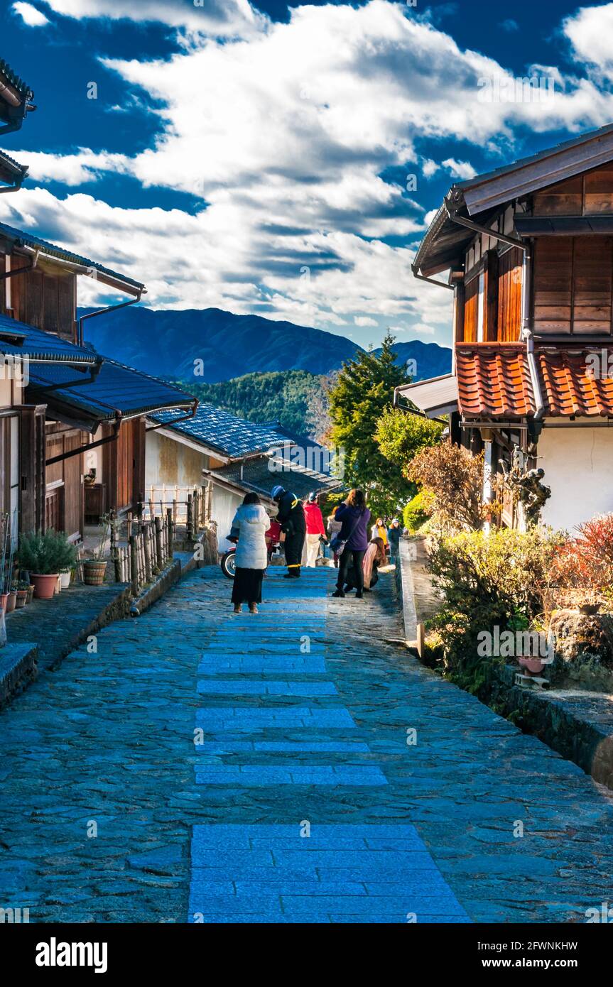Chinese tourists on the main street in the Magome post town on the ...