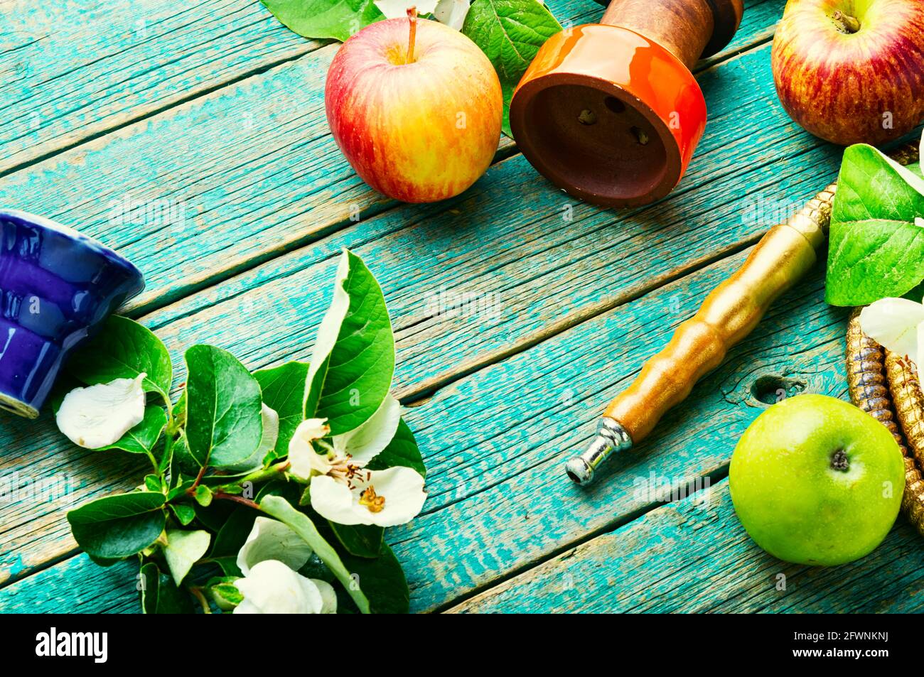 Hookah shisha with fruit tobacco.Hookah with apple tobacco.Kalian fresh ...