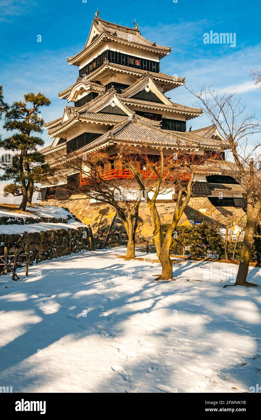 Matsumoto Castle, Japan’s oldest wooden castle, seen with snow in the ...