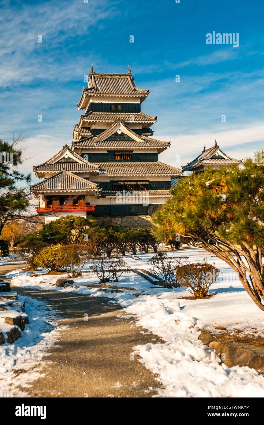 Matsumoto Castle, Japan’s oldest wooden castle, seen with snow in the ...