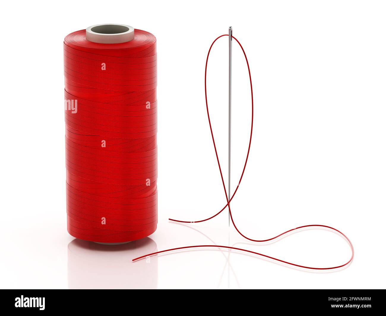 Nylon sewing thread and needle isolated on white background. 3D ...