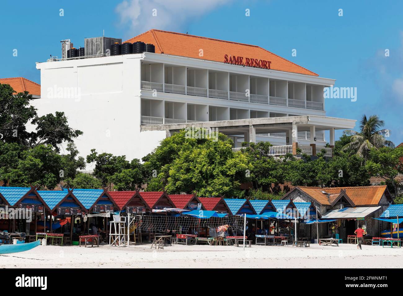 Tourist shops & hotel by beautiful Bira Beach at this southern resort ...