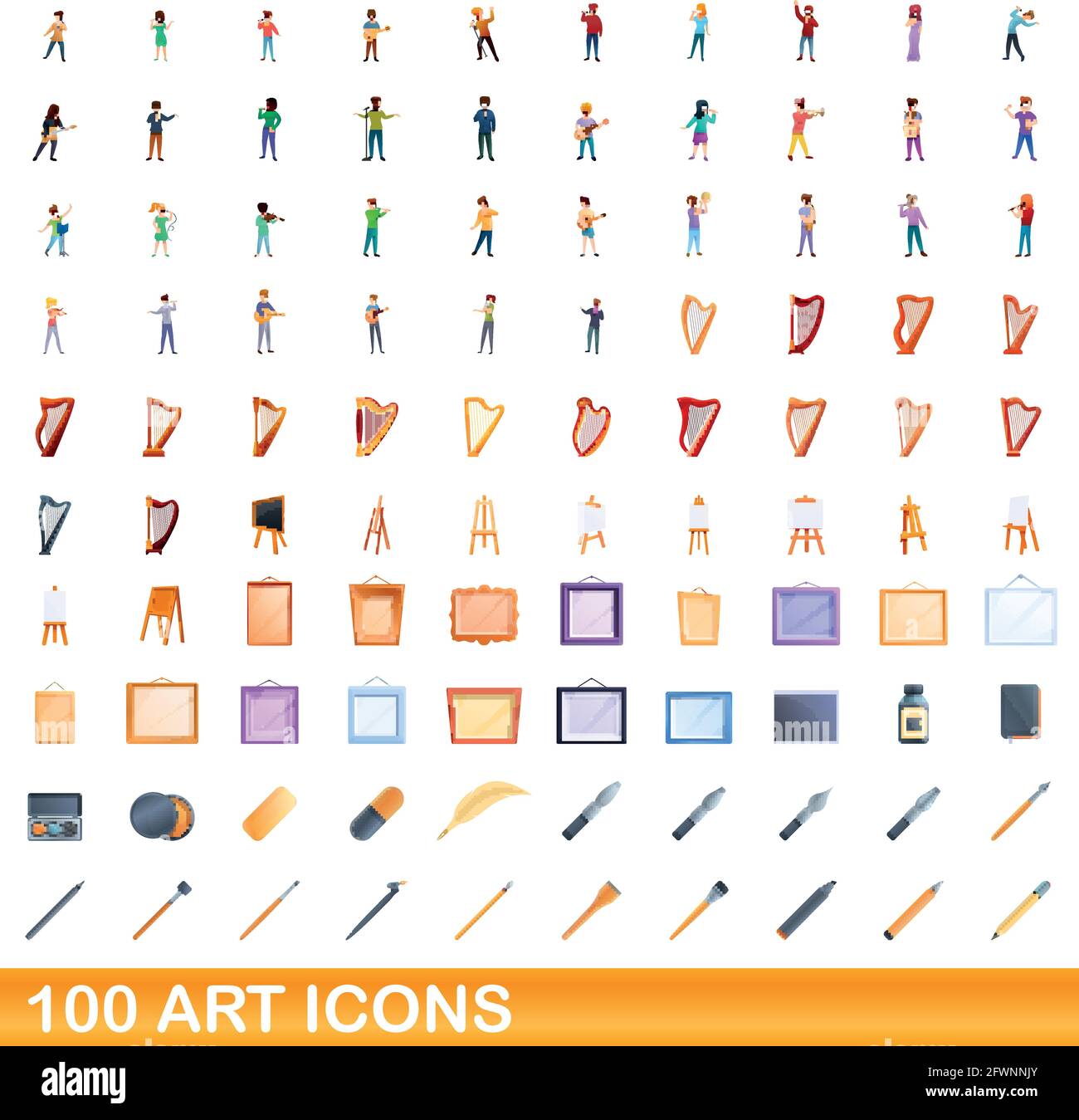 100 art icons set. Cartoon illustration of 100 art icons vector set ...