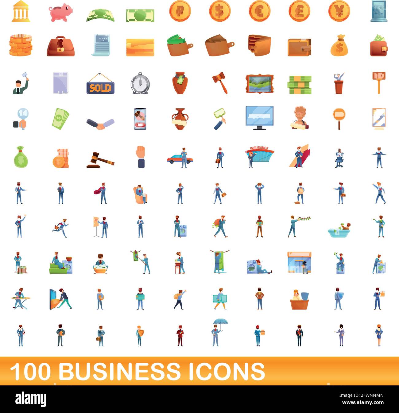 100 business icons set. Cartoon illustration of 100 business icons ...