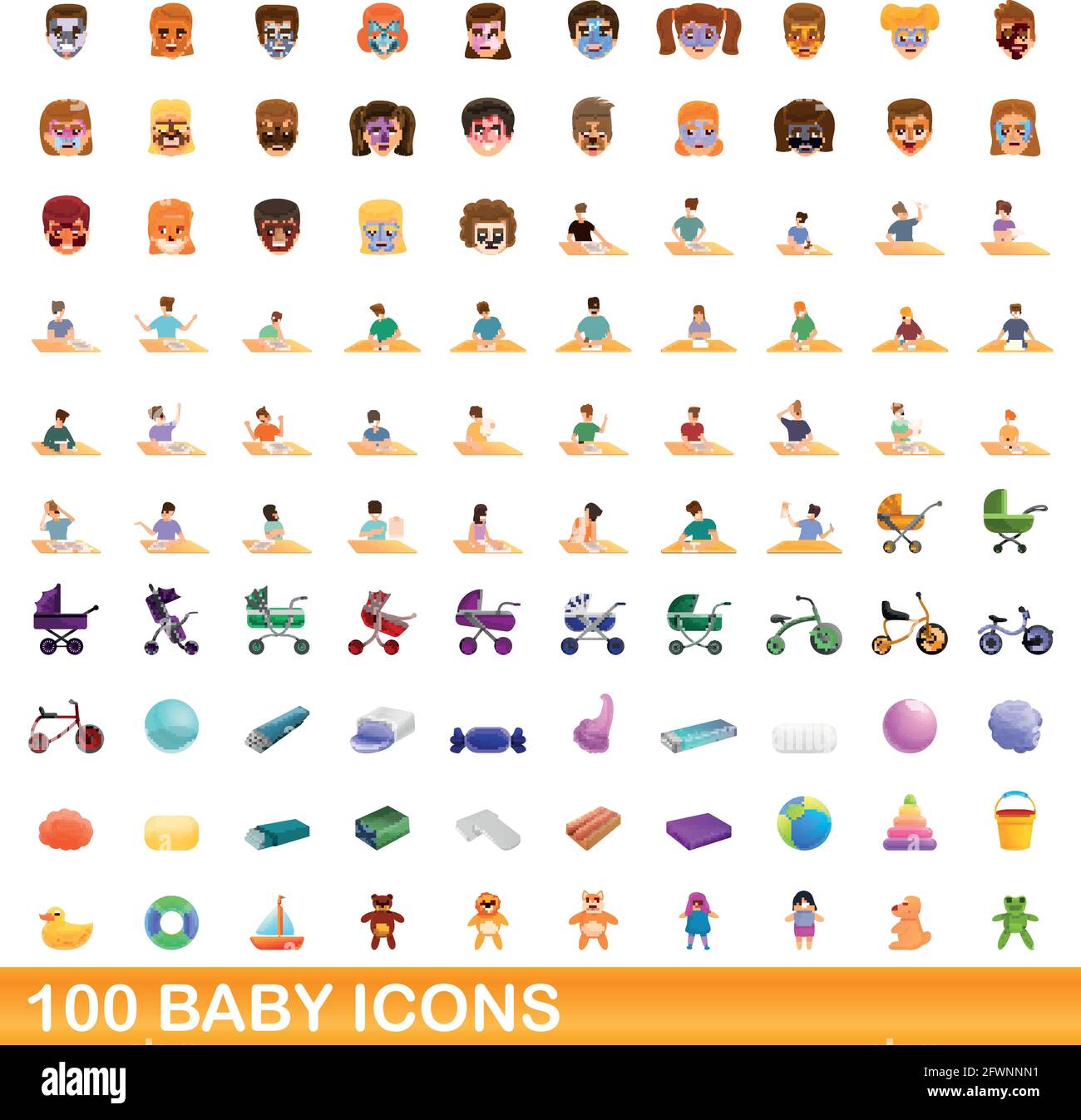 100 baby icons set. Cartoon illustration of 100 baby icons vector set ...