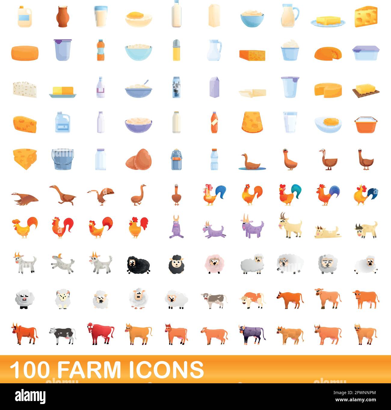 100 farm icons set. Cartoon illustration of 100 farm icons vector set ...
