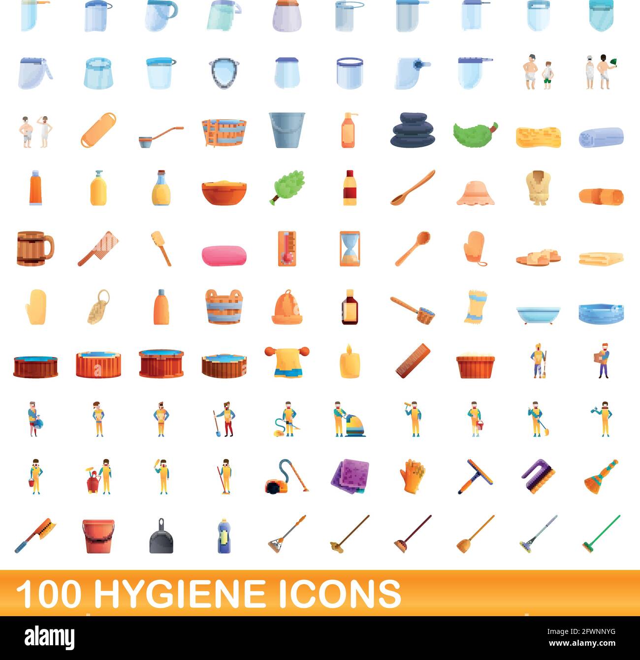 100 hygiene icons set. Cartoon illustration of 100 hygiene icons vector ...