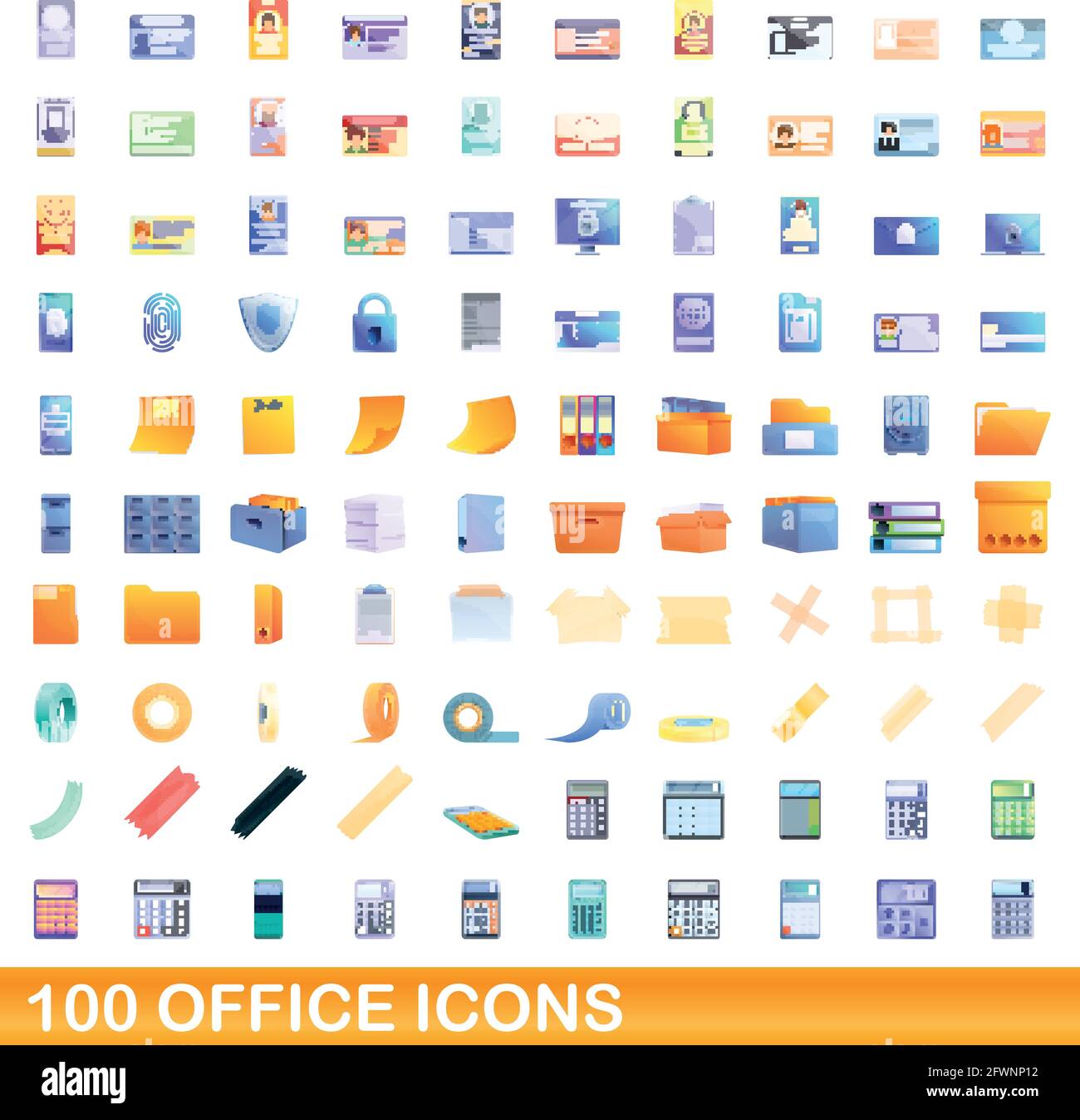 100 office icons set. Cartoon illustration of 100 office icons vector ...