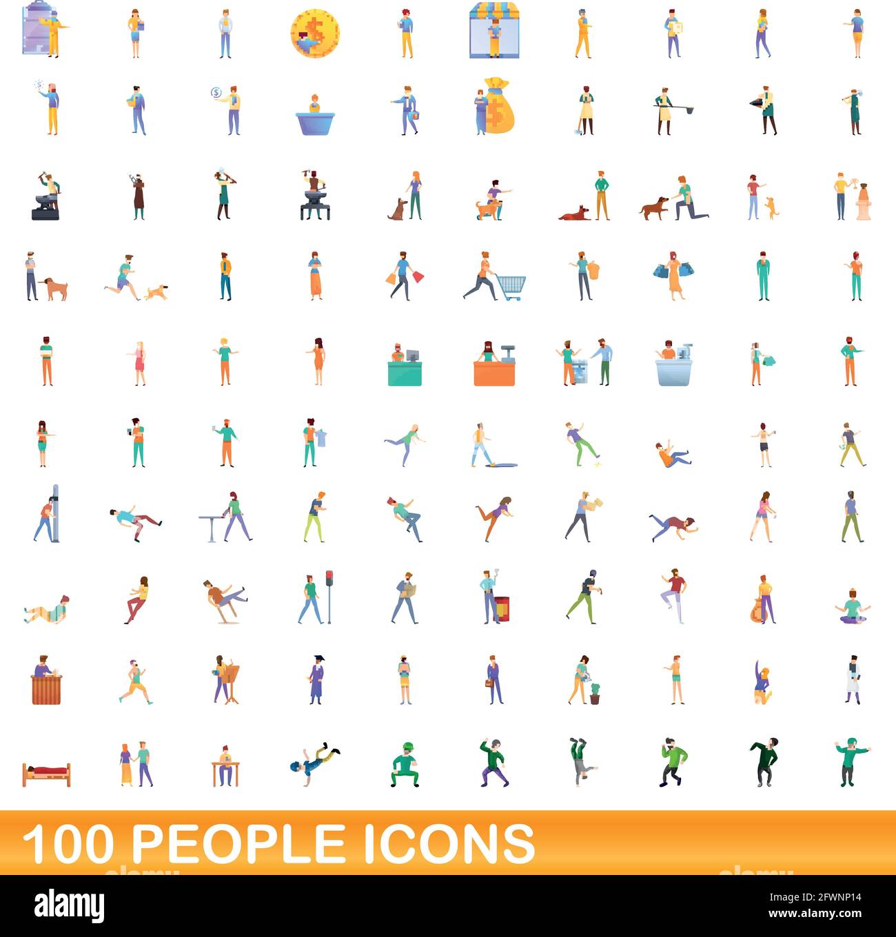 100 people icons set. Cartoon illustration of 100 people icons vector ...