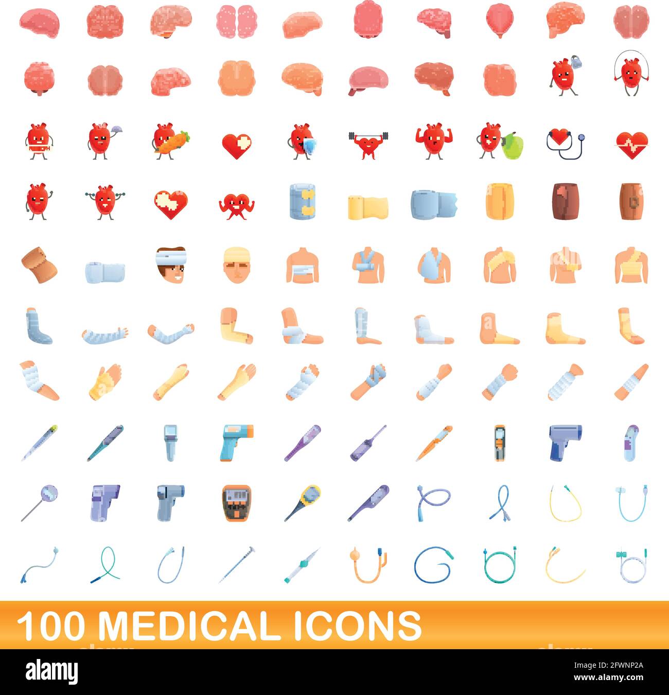100 medical icons set. Cartoon illustration of 100 medical icons vector ...