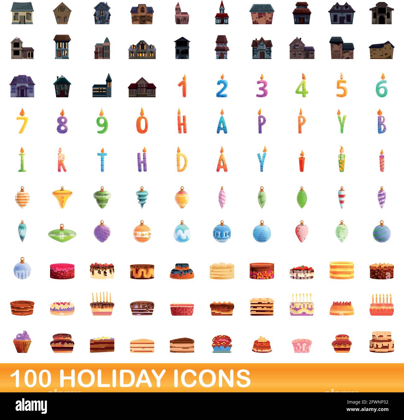 100 holiday icons set. Cartoon illustration of 100 holiday icons vector ...