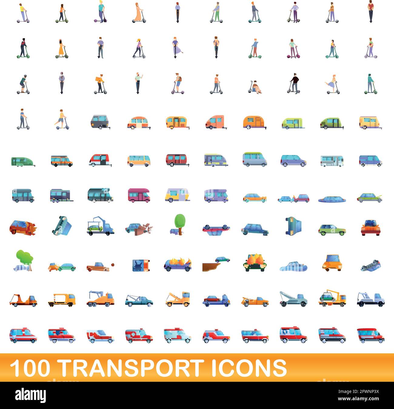 100 transport icons set. Cartoon illustration of 100 transport icons ...