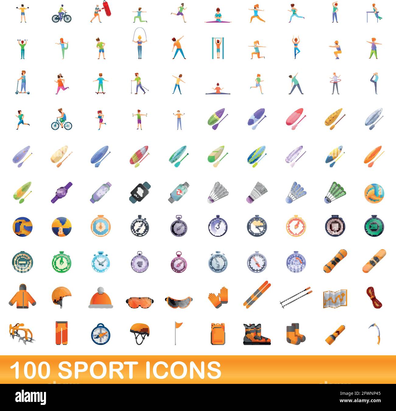 100 sport icons set. Cartoon illustration of 100 sport icons vector set ...
